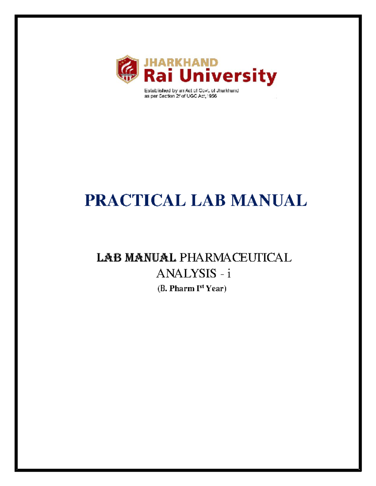Practical Lab Manual for Pharmaceutical Analysis (B. Pharm I Year ...