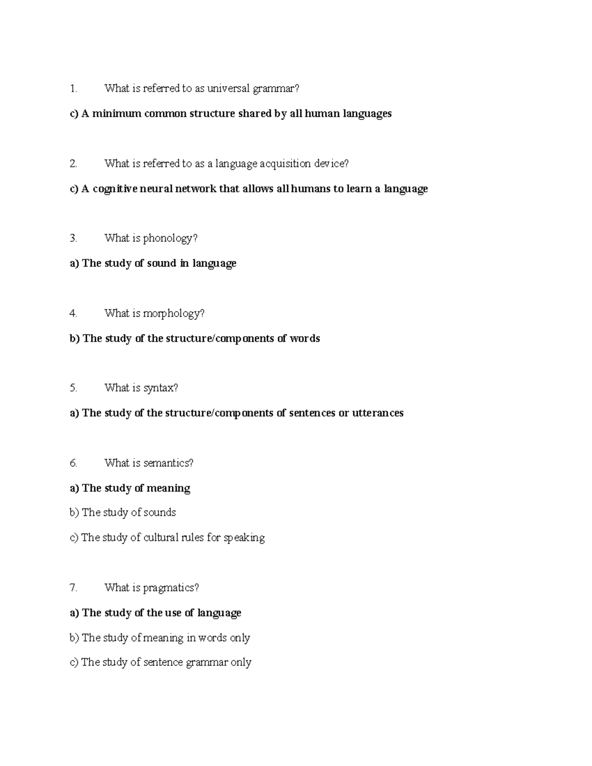 Final Exam Questions & Answers for Linguistics (LING 101) - Studocu