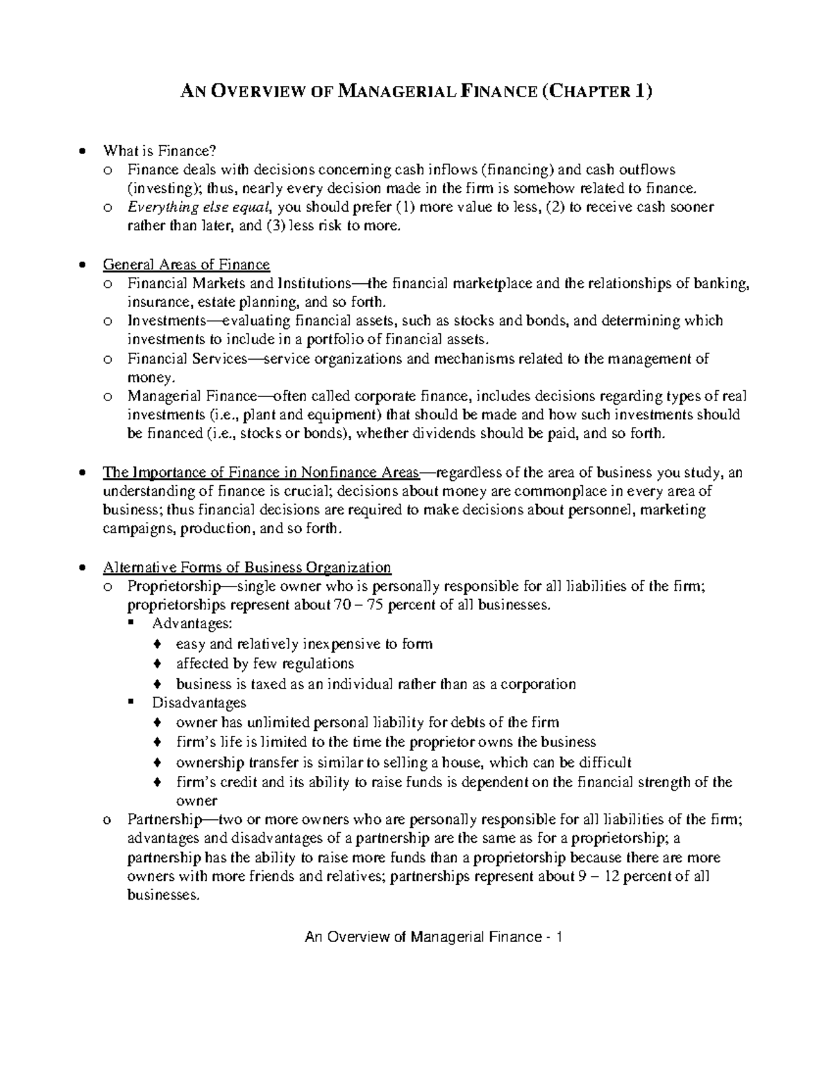 Overview of Managerial Finance: Key Concepts (FIN 101 - Chapter 1 ...