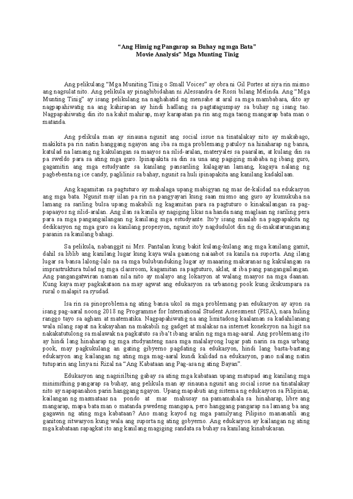 Munting Tinig (Mga Munting Tinig) - Film Analysis and Social Issues ...