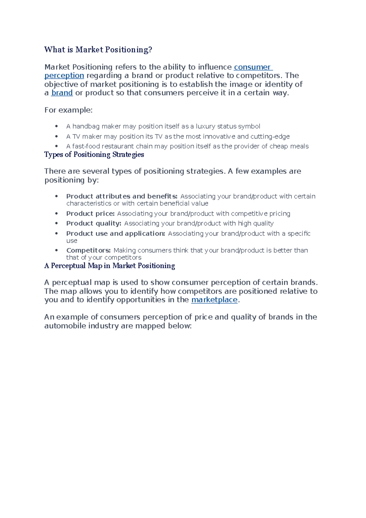 Market Positioning Strategies: Understanding Consumer Perception - Studocu