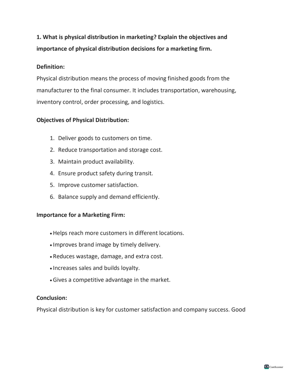 Chapter 8 Notes: Physical Distribution & Marketing Channels (BUS 029H ...