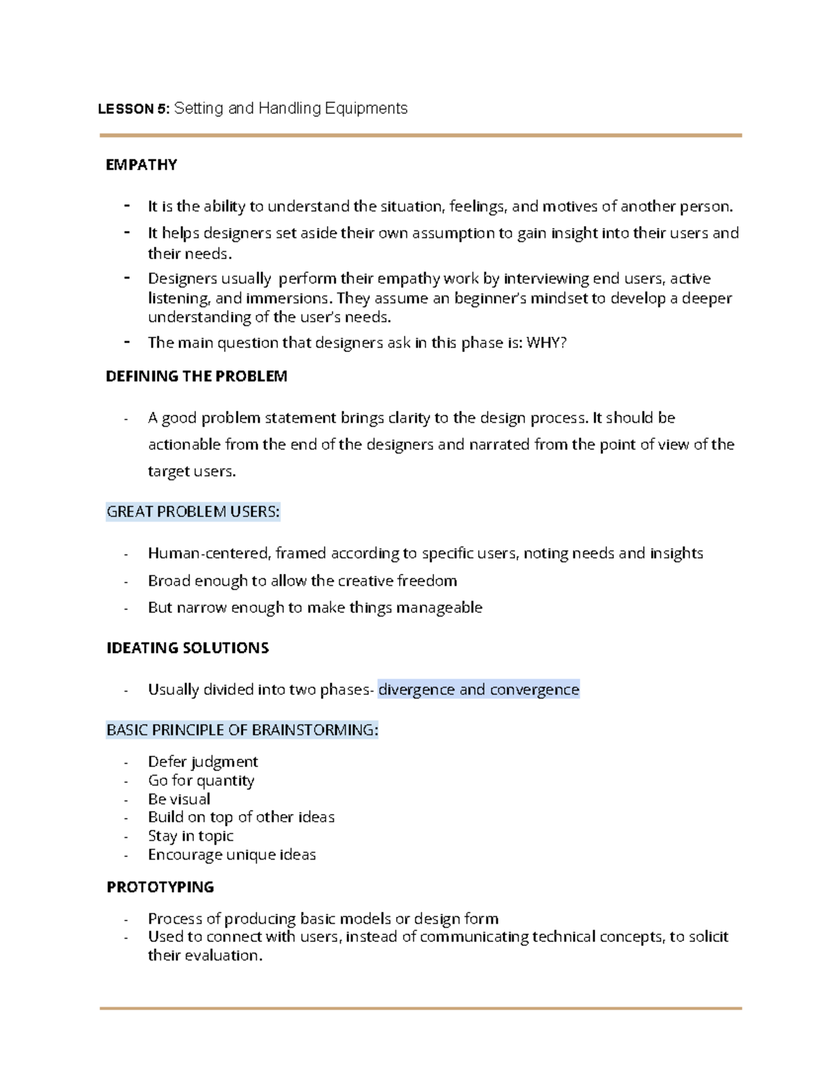 Lesson 5: Empathy, Problem Definition, and Prototyping Techniques - Studocu