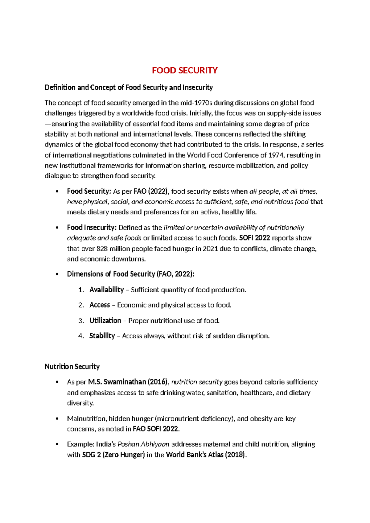 FOOD SECURITY: Concepts, Dimensions, and Influencing Factors - Studocu