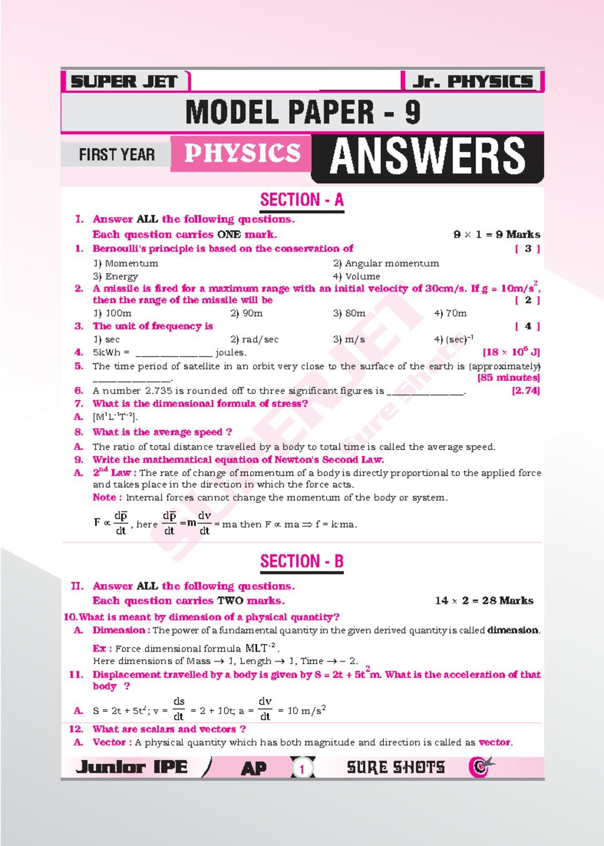 Model Paper 9 - First Year Physics Important Questions and Answers ...