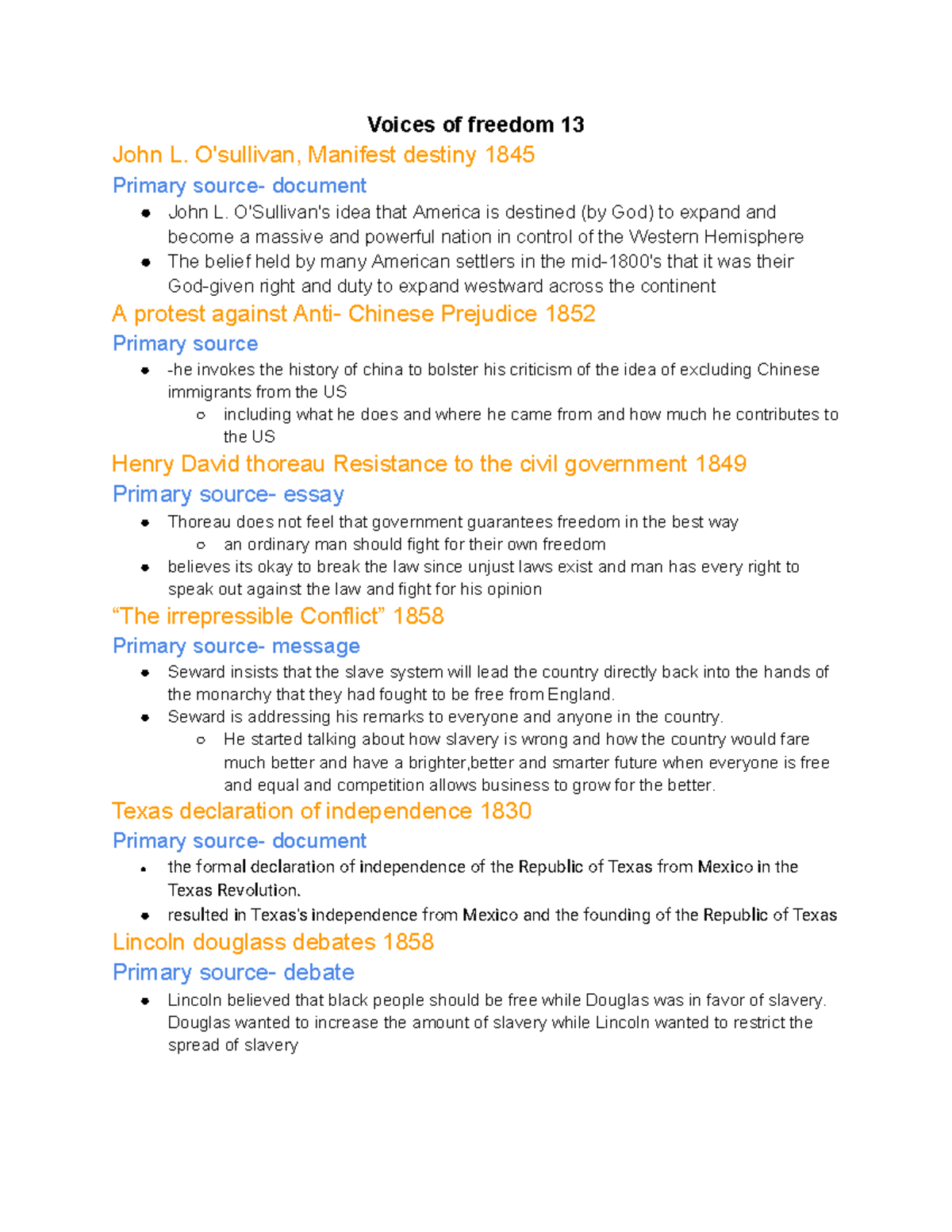 Voices of Freedom: Primary Sources 13-15 Analysis and Insights - Studocu