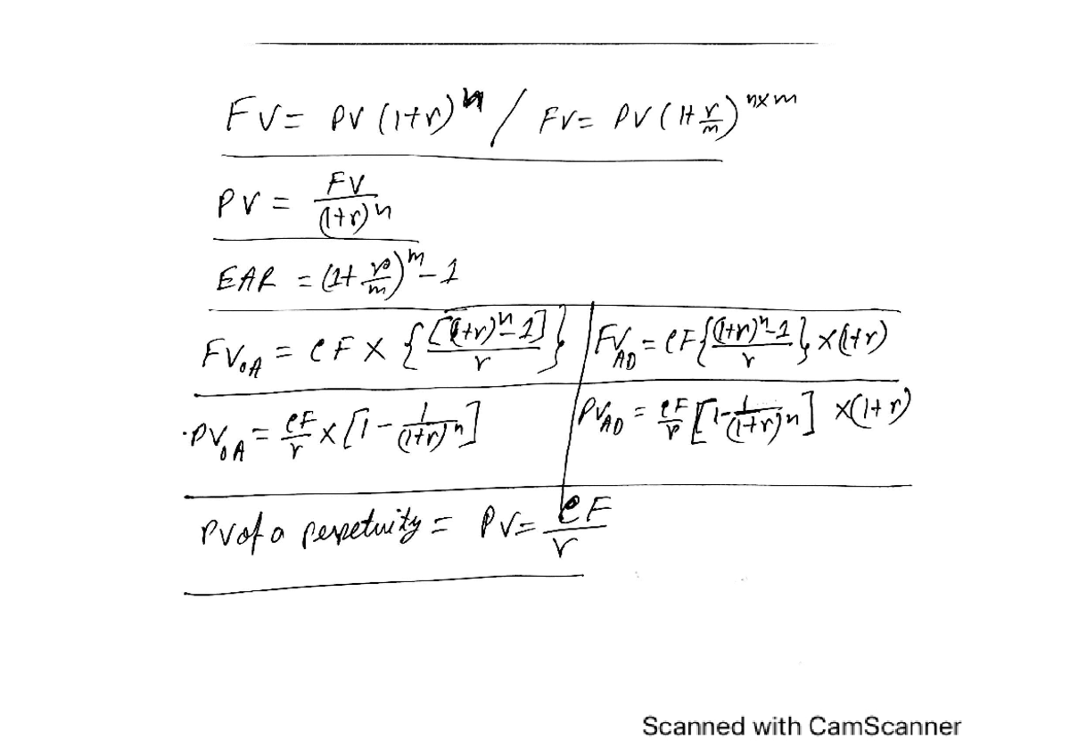 Chapter 5 TVM Formulas - managerial finance - PV PV(Hx) nxm PV FV (1rr ...