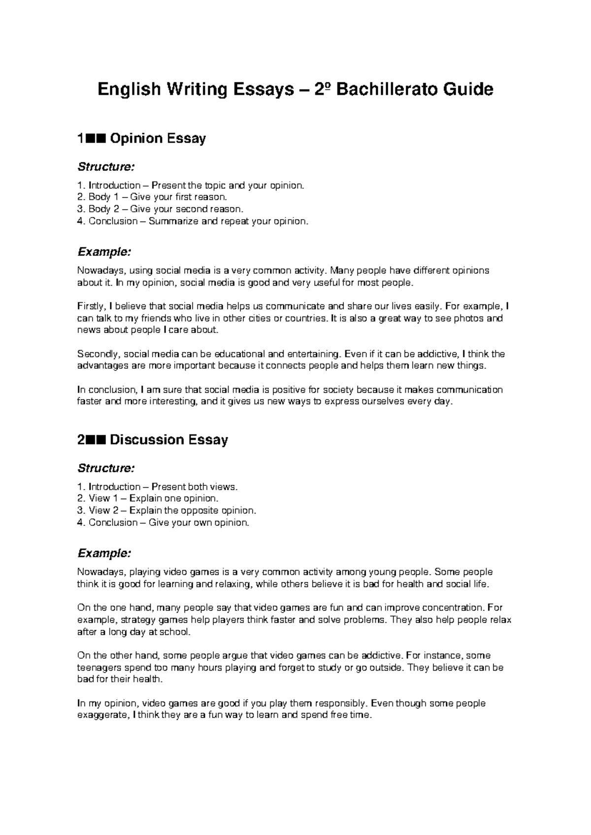 Writing Essays Guide: Opinion & Discussion Structure - 2º Bachillerato ...