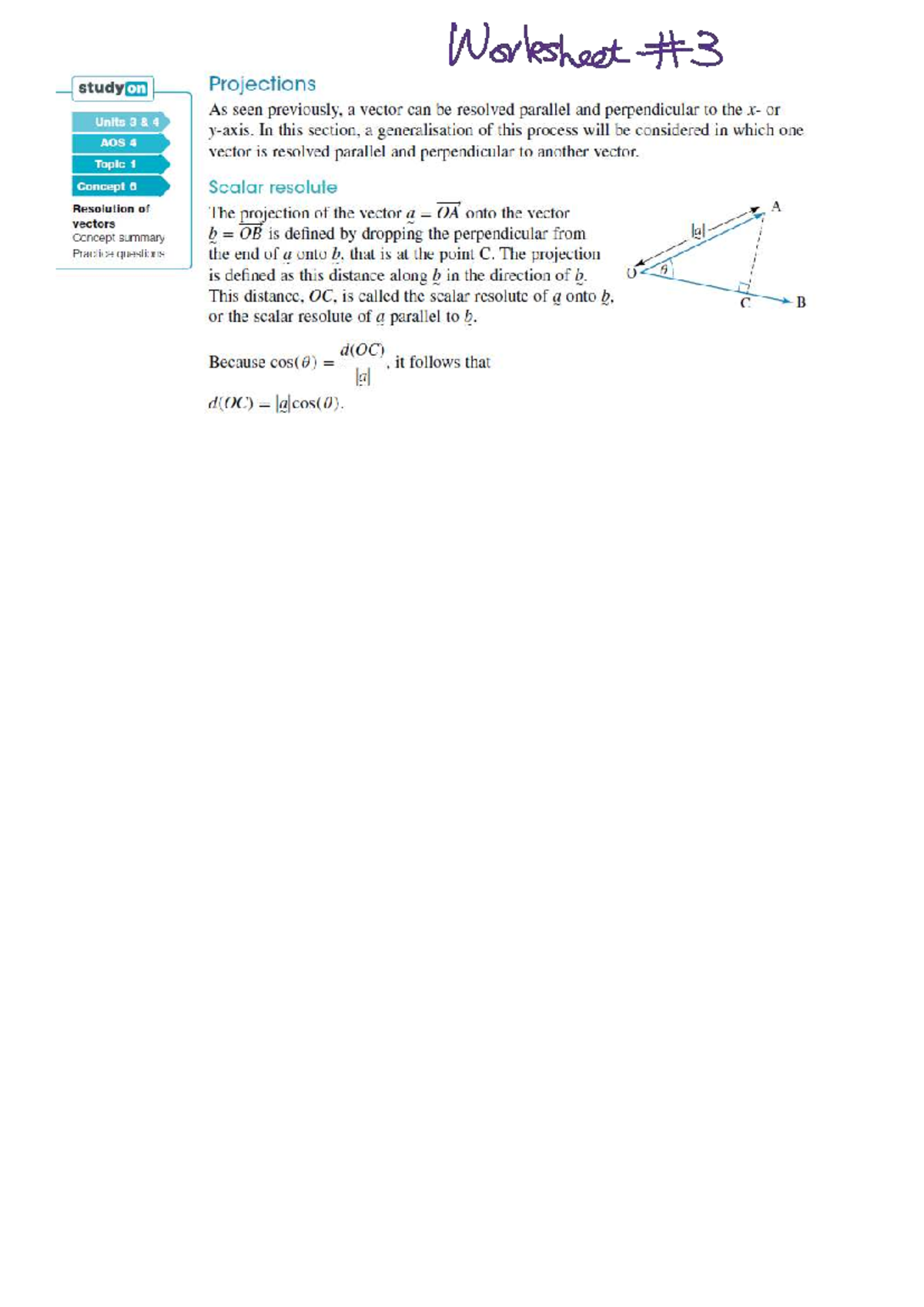 Worksheet 3: Vector Projections and Scalar Resolution Concepts - Studocu