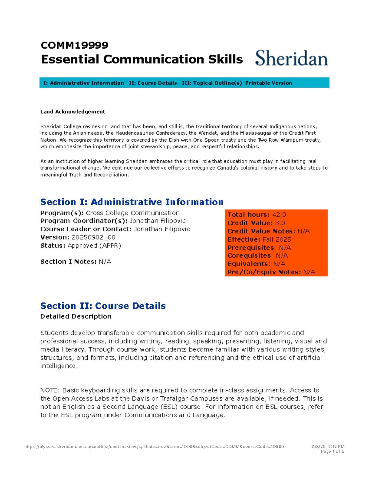 COMM 1010: Essential Communication Skills I - Course Outline & Details ...