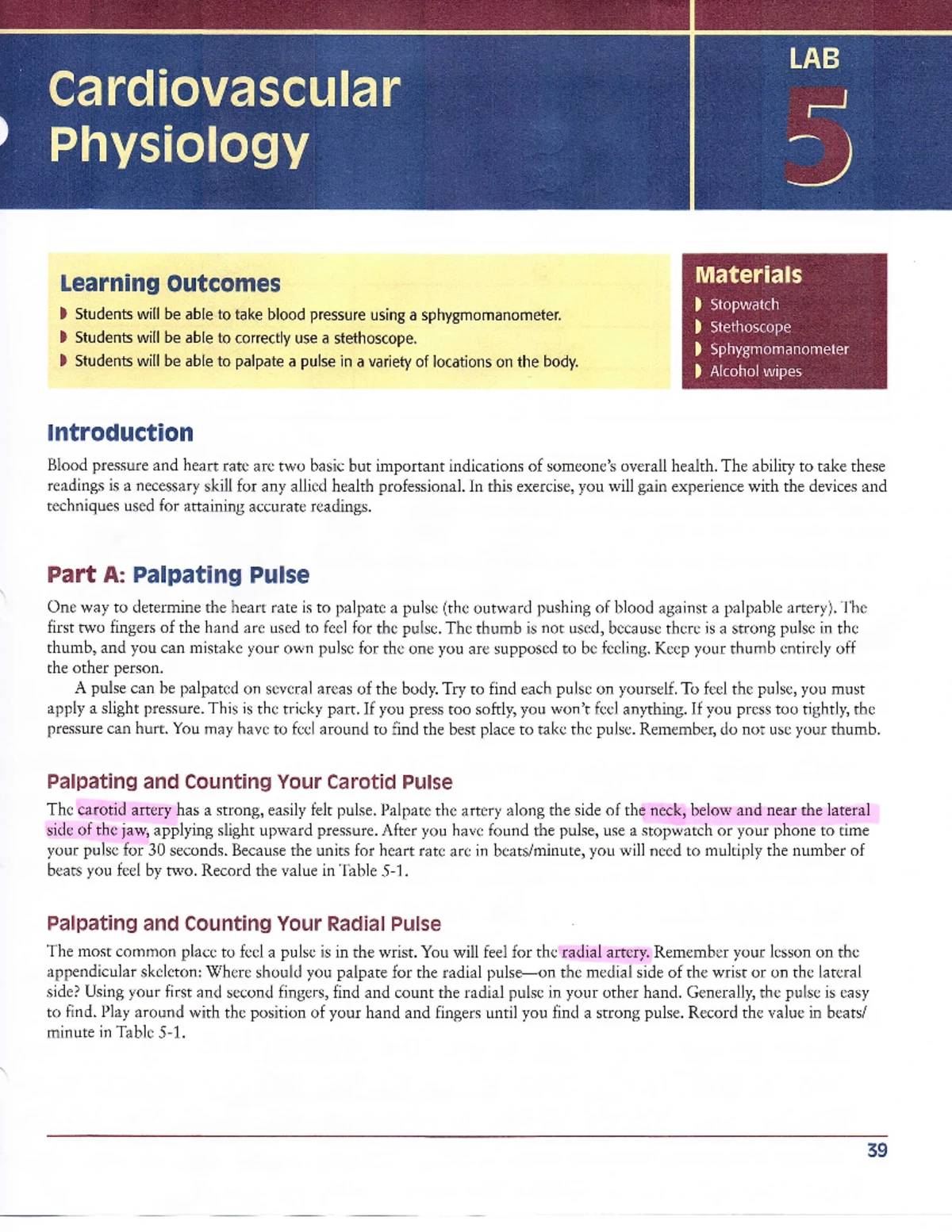 Lab5 Cardiovascular, pulses - LAB Cardiovascular Physiology Learning ...