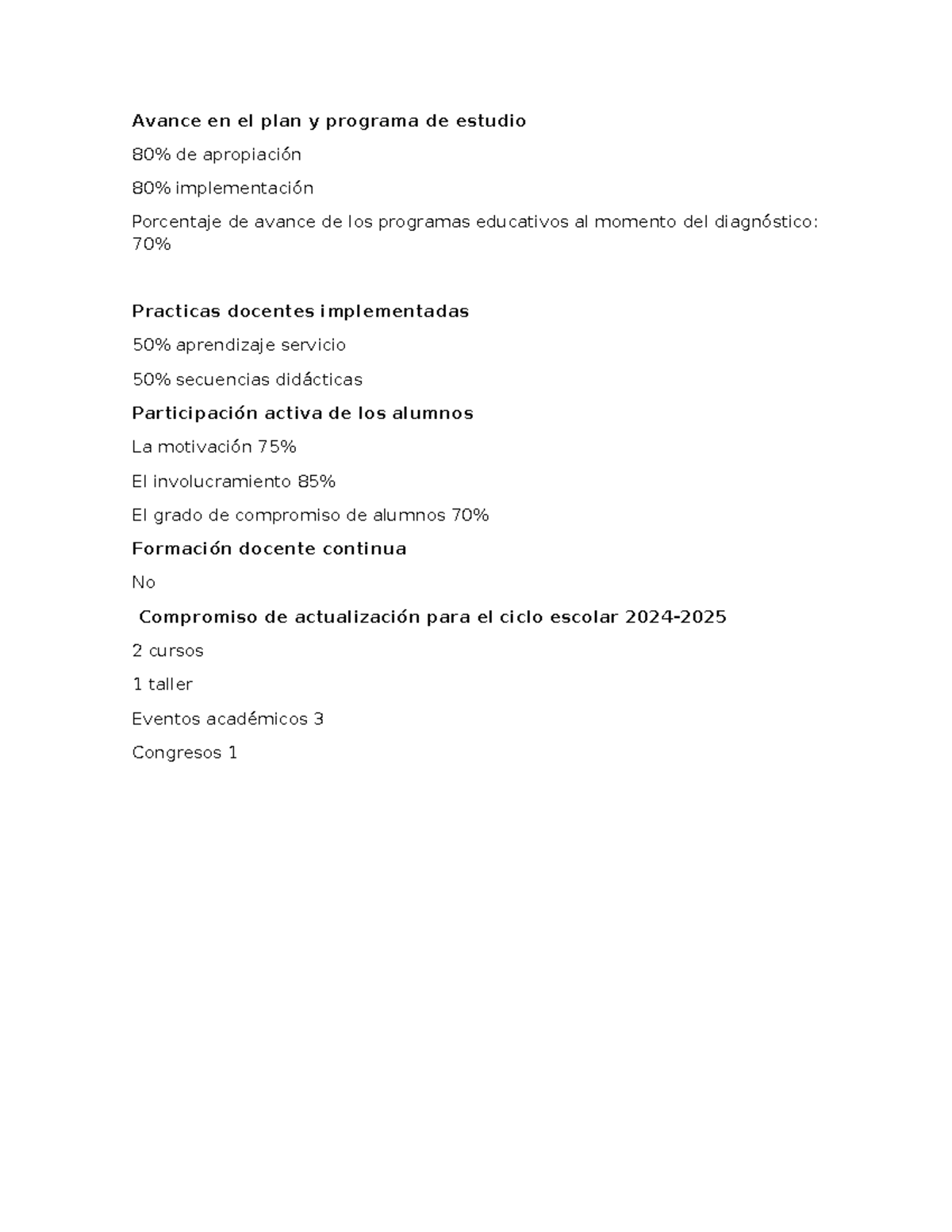 Avance en el plan y programa de estudio - Studocu