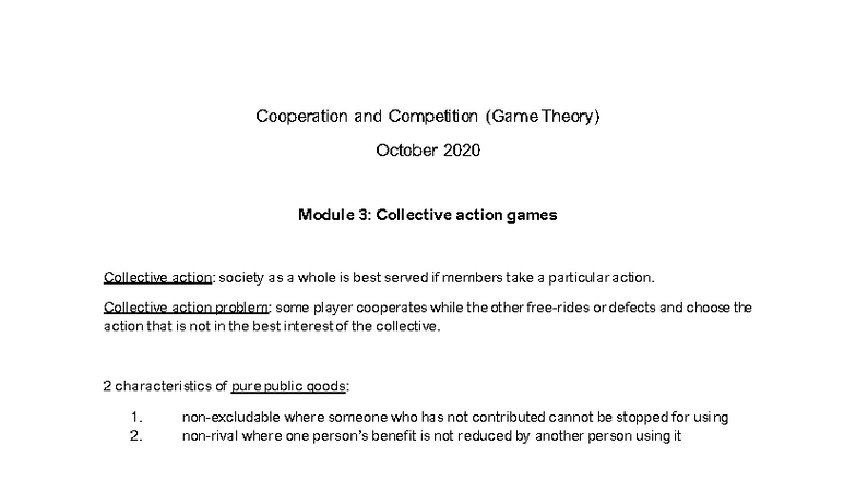 Game Theory (W3:4) - Collective Action & Sequential Move Games - Studocu