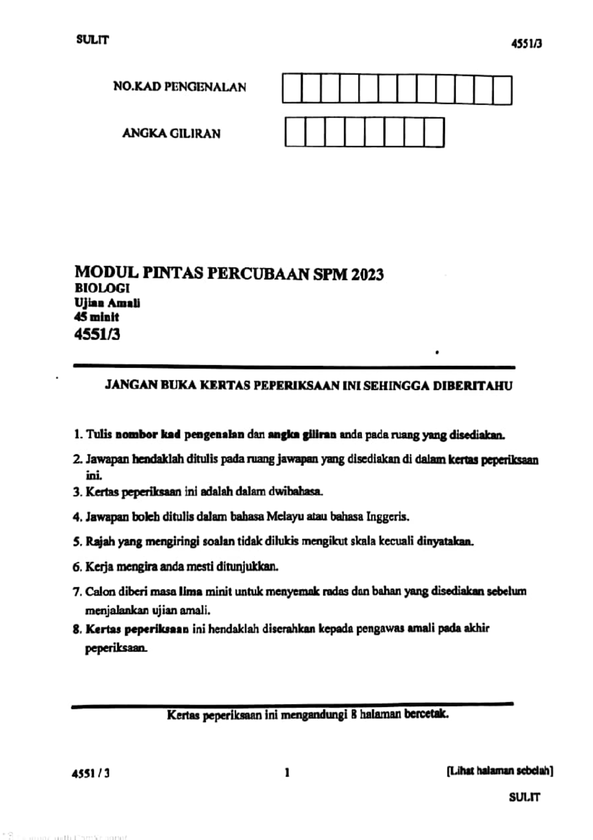 Ujian Amali Biologi SPM 2023: Kertas Peperiksaan Trial Pahang - Studocu