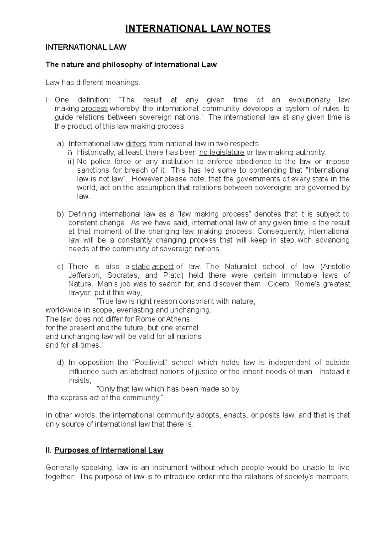 International law 1 notes - Jan 31 INTERNATIONAL LAW NOTES ...