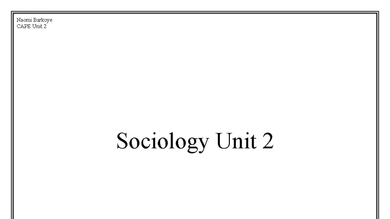 Sociology CAPE Unit 2: Comprehensive Notes on Population & Development ...