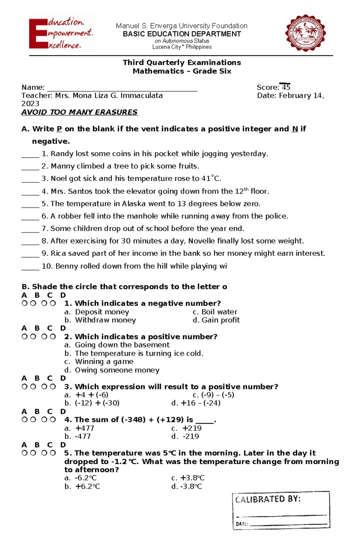 Math6 Q3 2022 - Practice Test for Grade Six Mathematics - Studocu