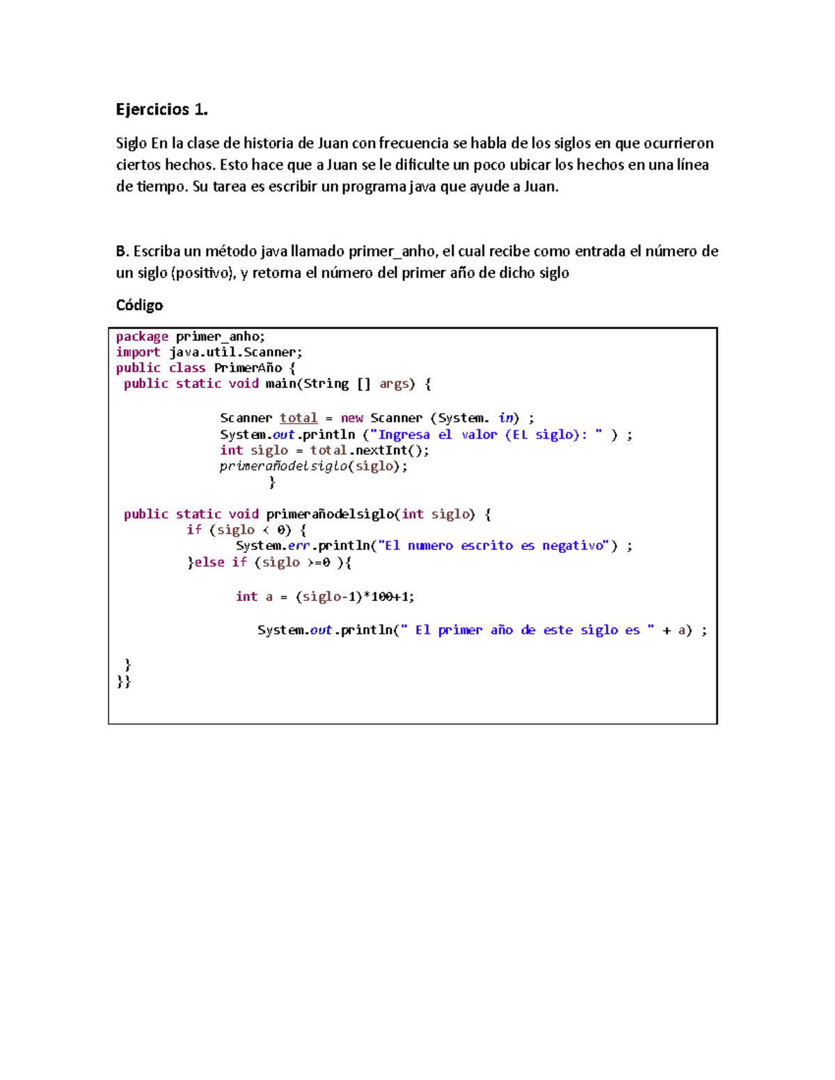 Ejercicios de Programación: Primer Año de un Siglo en Java - Studocu