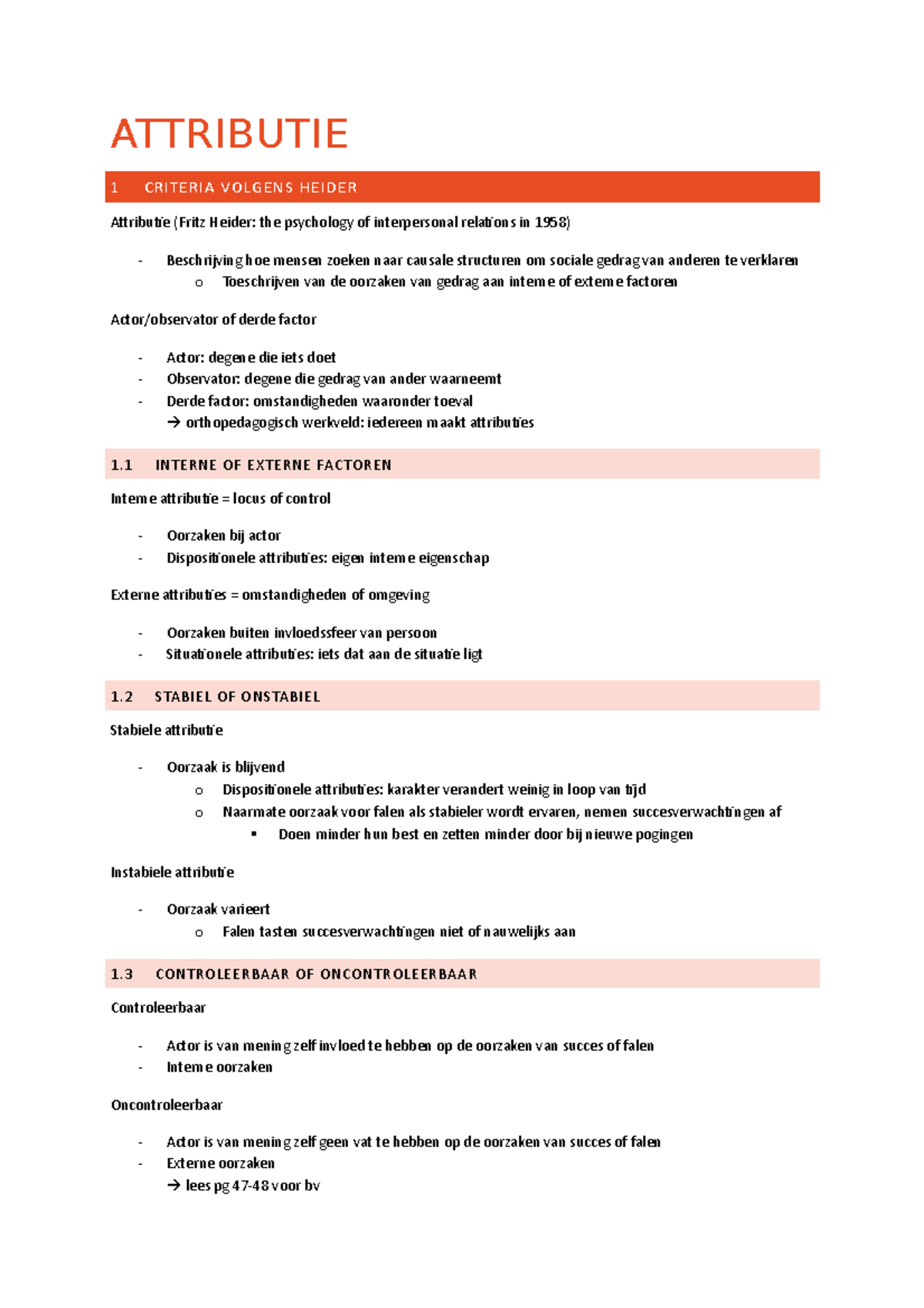 H2-Attributies - Hoofdstuk 2 - ATTRIBUTIE 1 CRITERIA VOLGENS HEIDER ...