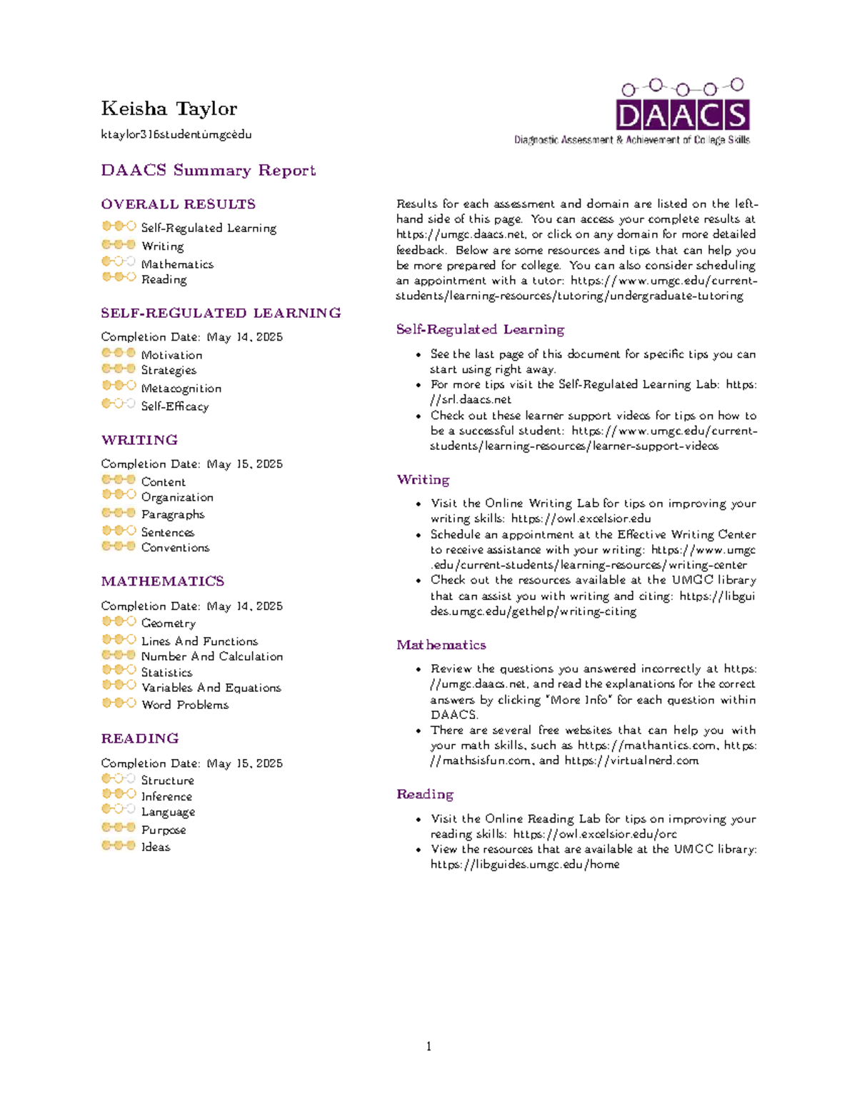 Pace 111: DAACS Summary Report & Learning Strategies Insights - Studocu