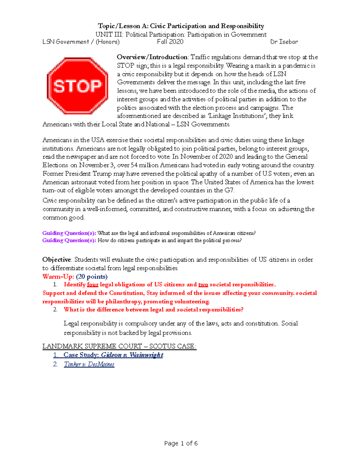 Civic Participation & Responsibilities in American Government - LSN ...