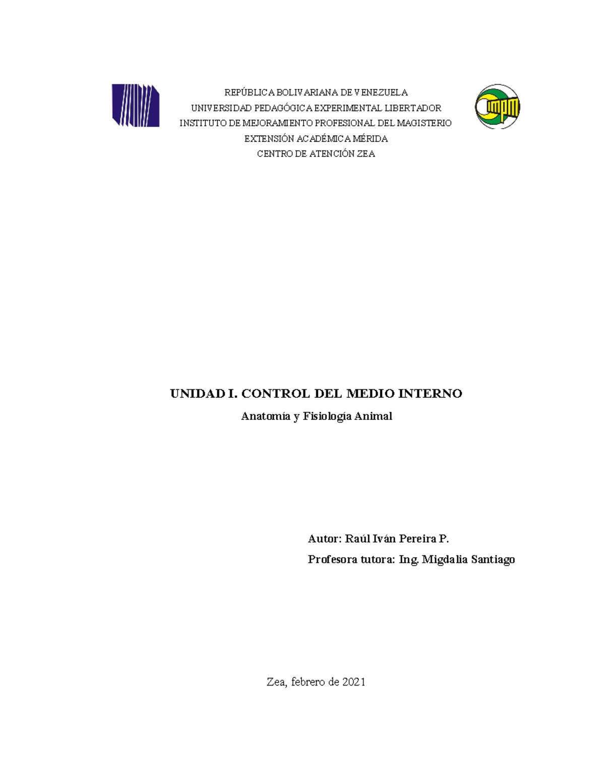 Control del Medio Interno en Animales - UNIDAD I. CONTROL DEL MEDIO ...