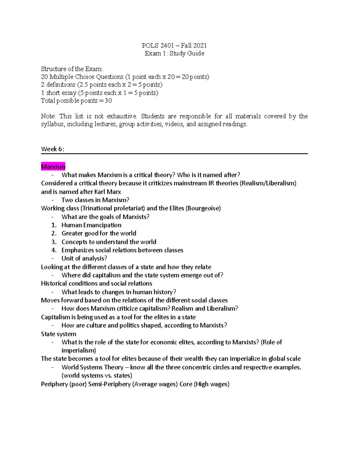 POLS 2401 - Comprehensive Study Guide for Exam 2 (Fall 2021) - Studocu