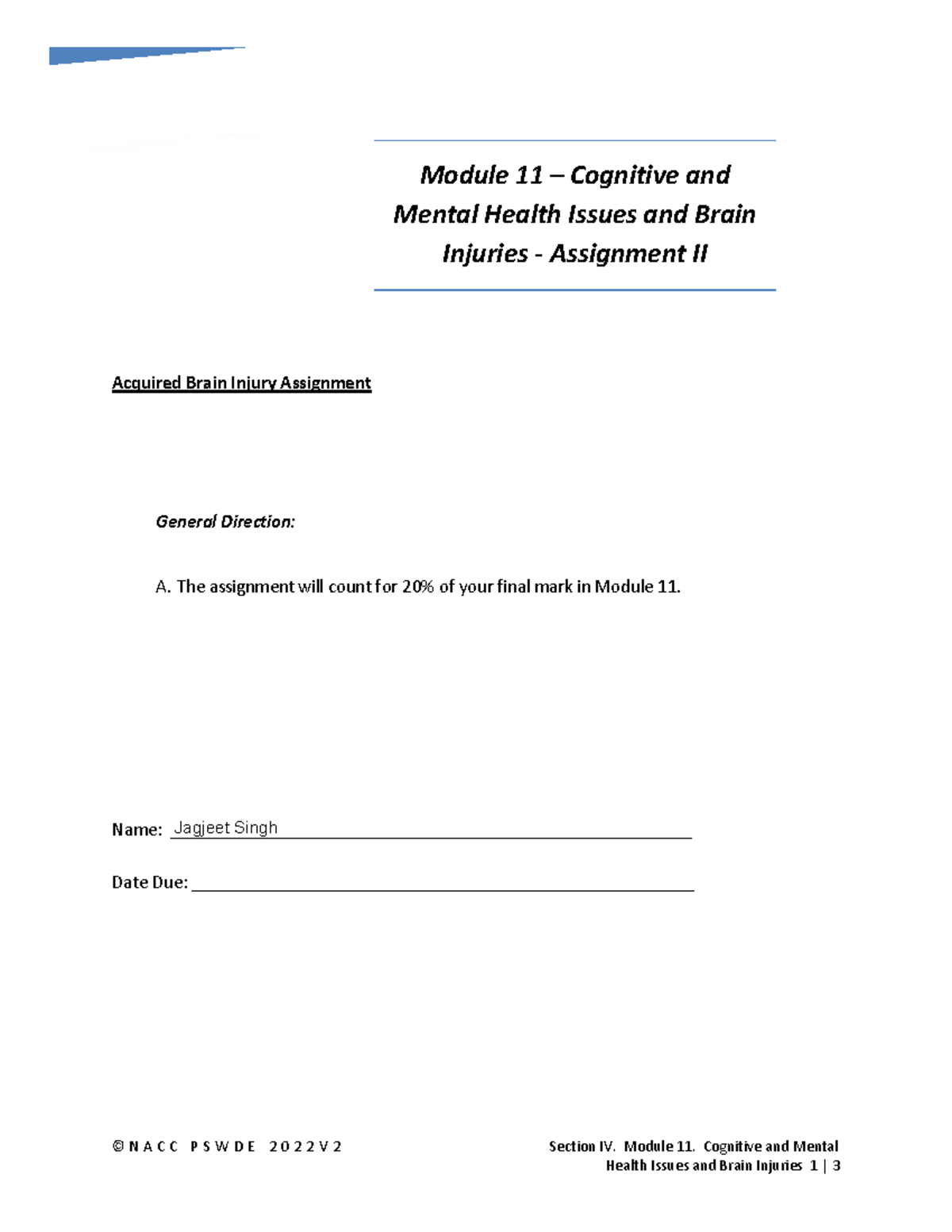 Module 11 Assignment II: Acquired Brain Injury Insights - Studocu