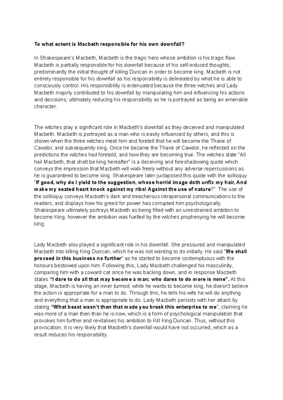 Macbeth's Downfall: Examining Responsibility and Influence in ...