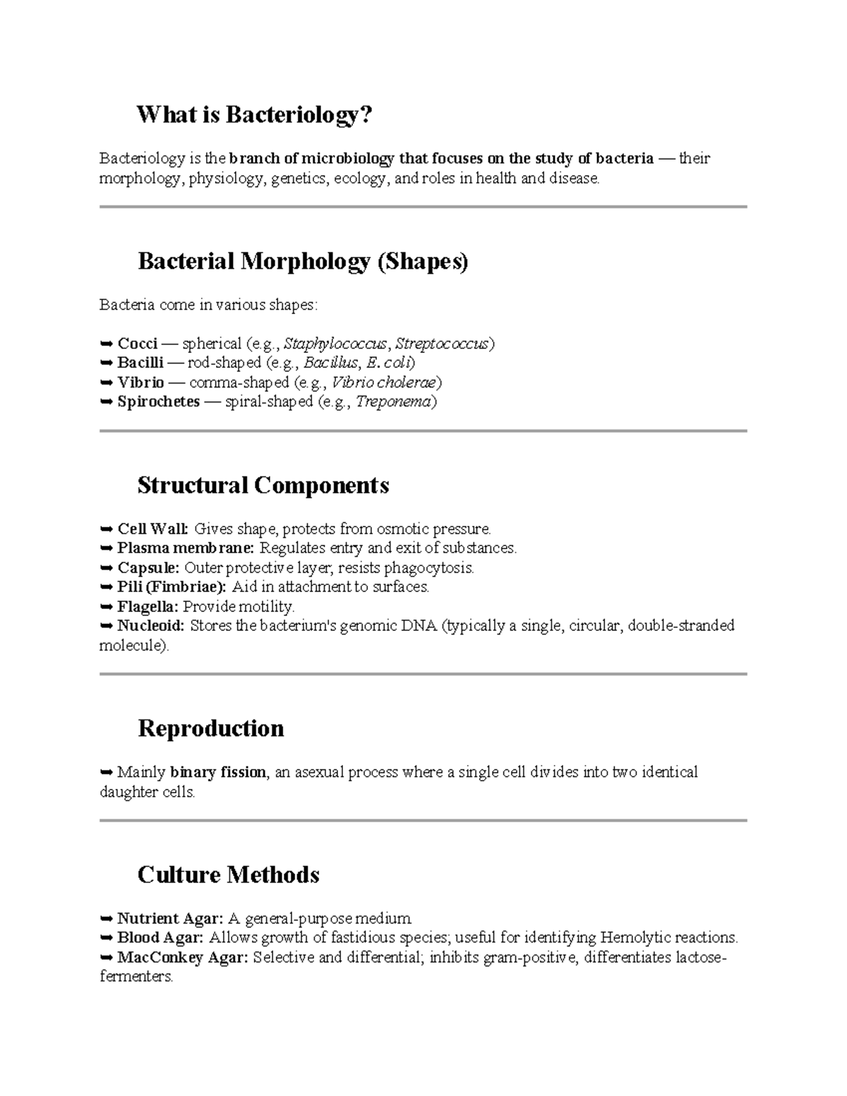 Bacteriology Overview: Morphology, Structure, and Culture Methods - Studocu