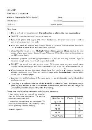 Calculus II - MATH 1014 - Studocu
