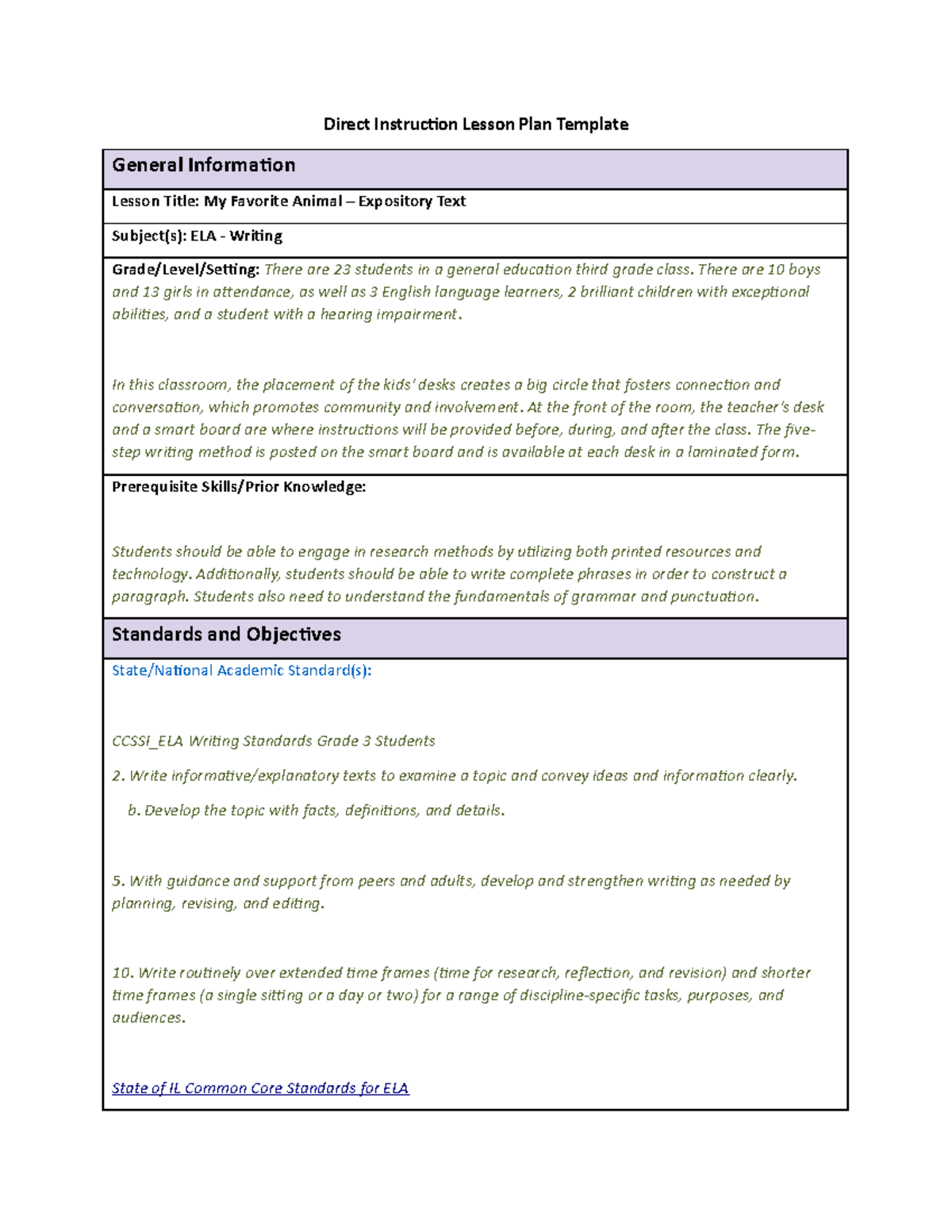 C380 Task 1 - Lesson Plan Assignment - Language Arts Instruction and ...
