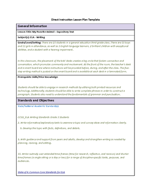 C365 Task 1 submitted and passed - Direct Instruction Lesson Plan Template General Information ...