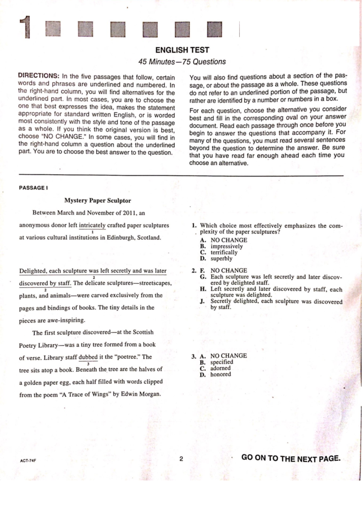 ACT English Practice Test - 74F - Studocu