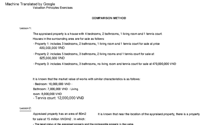 Google Valuation Principles Exercises: Comparison Method Lessons - Studocu