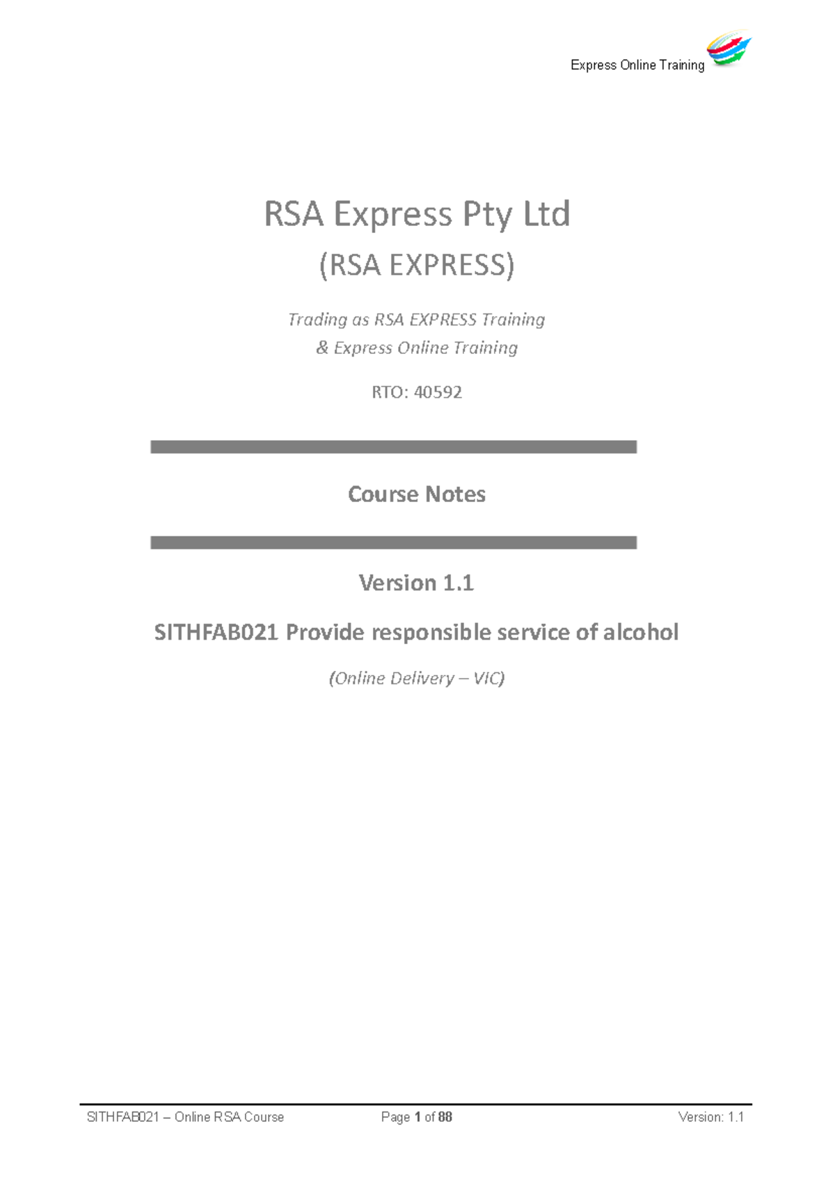 Sithfab 021 - VIC RSA - Course Notes - RSA Express Pty Ltd (RSA EXPRESS ...
