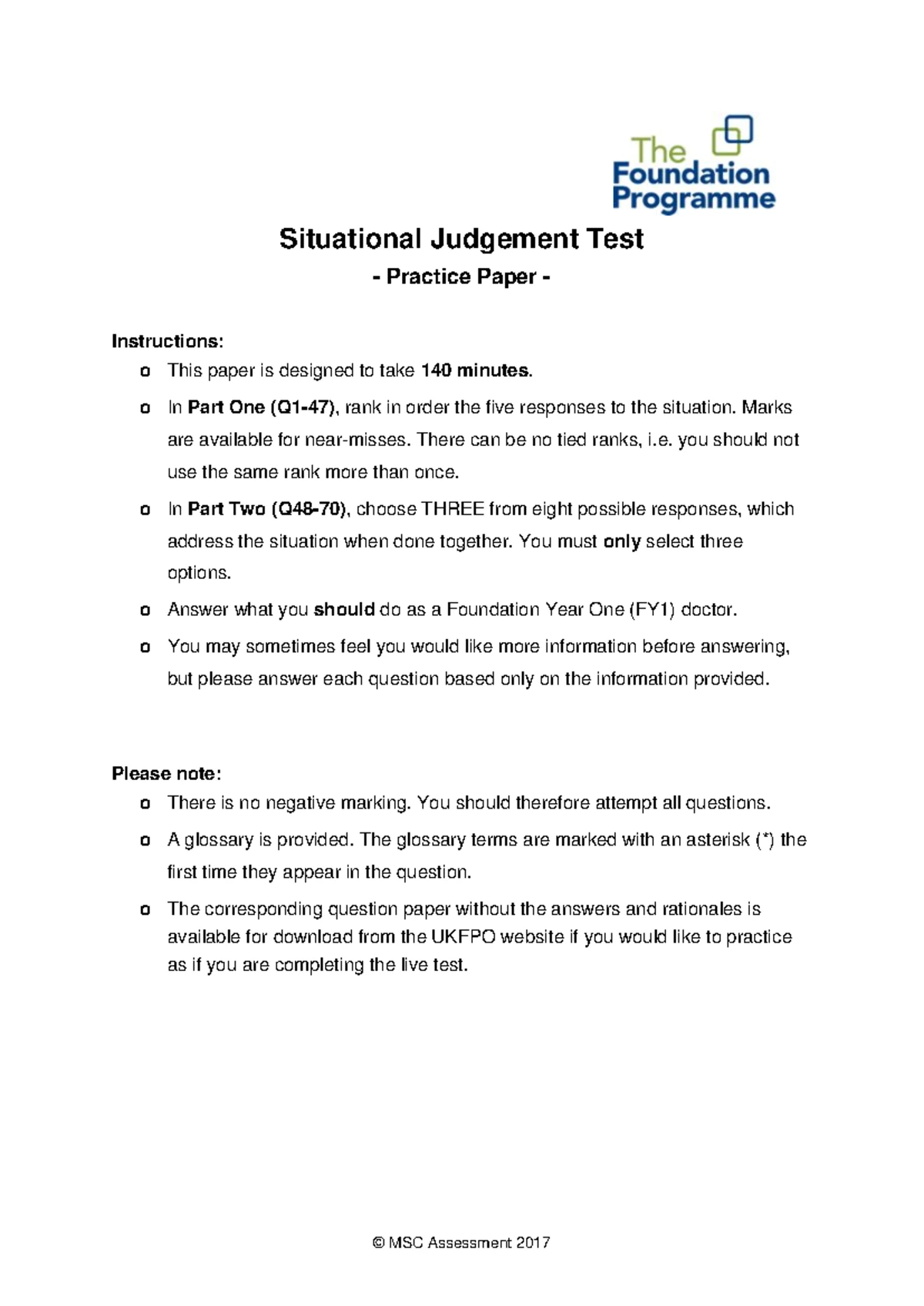 SJT-Practice-Paper 1 - Situational Judgement Test - Practice Paper ...