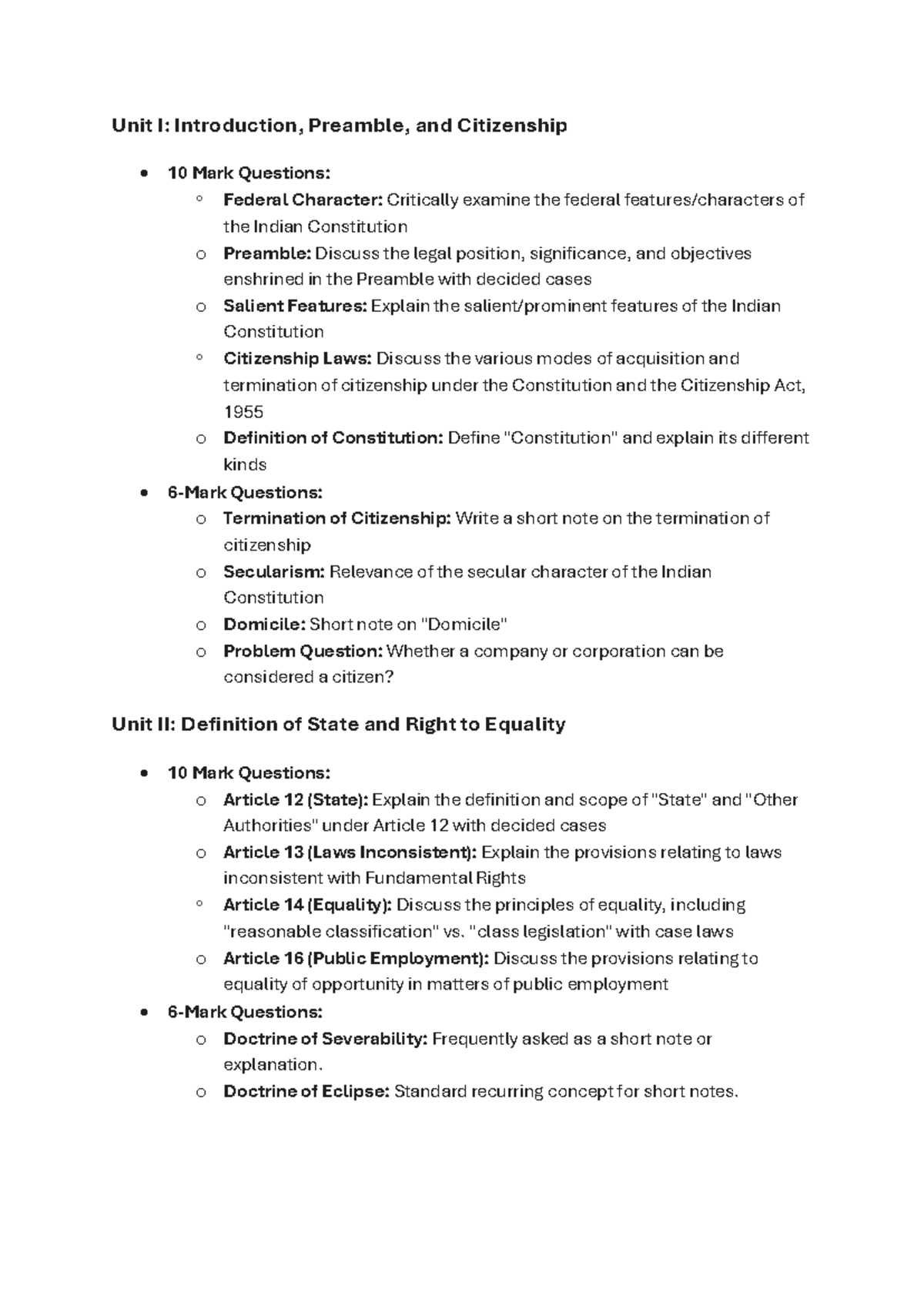 Constitutional Law 1: Key Questions on Rights & Citizenship - Studocu