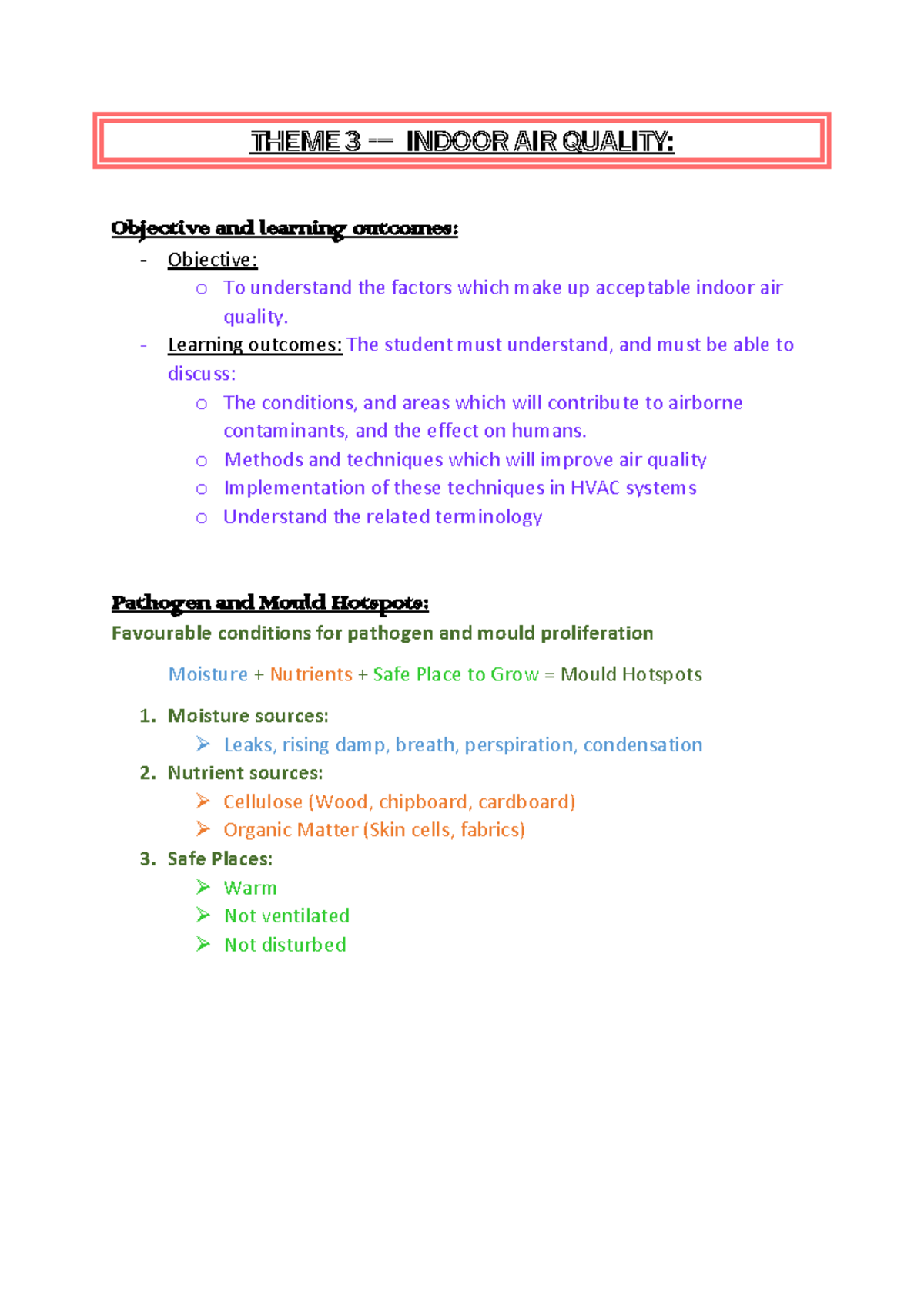 Theme 3 - Summary Building services 221 - Theme 3 - Indoor Air Quality ...