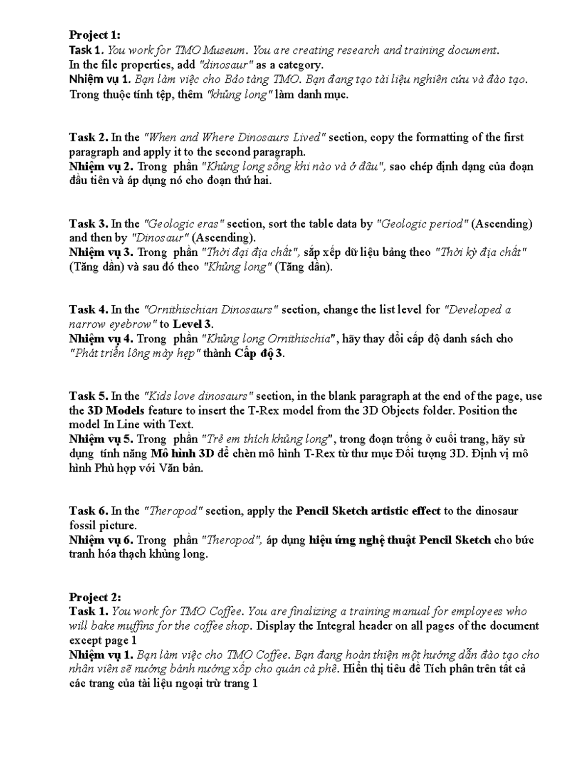 Đề thi MOS Word 2019: Hướng dẫn và Tài liệu Dự án 1-12 - Studocu