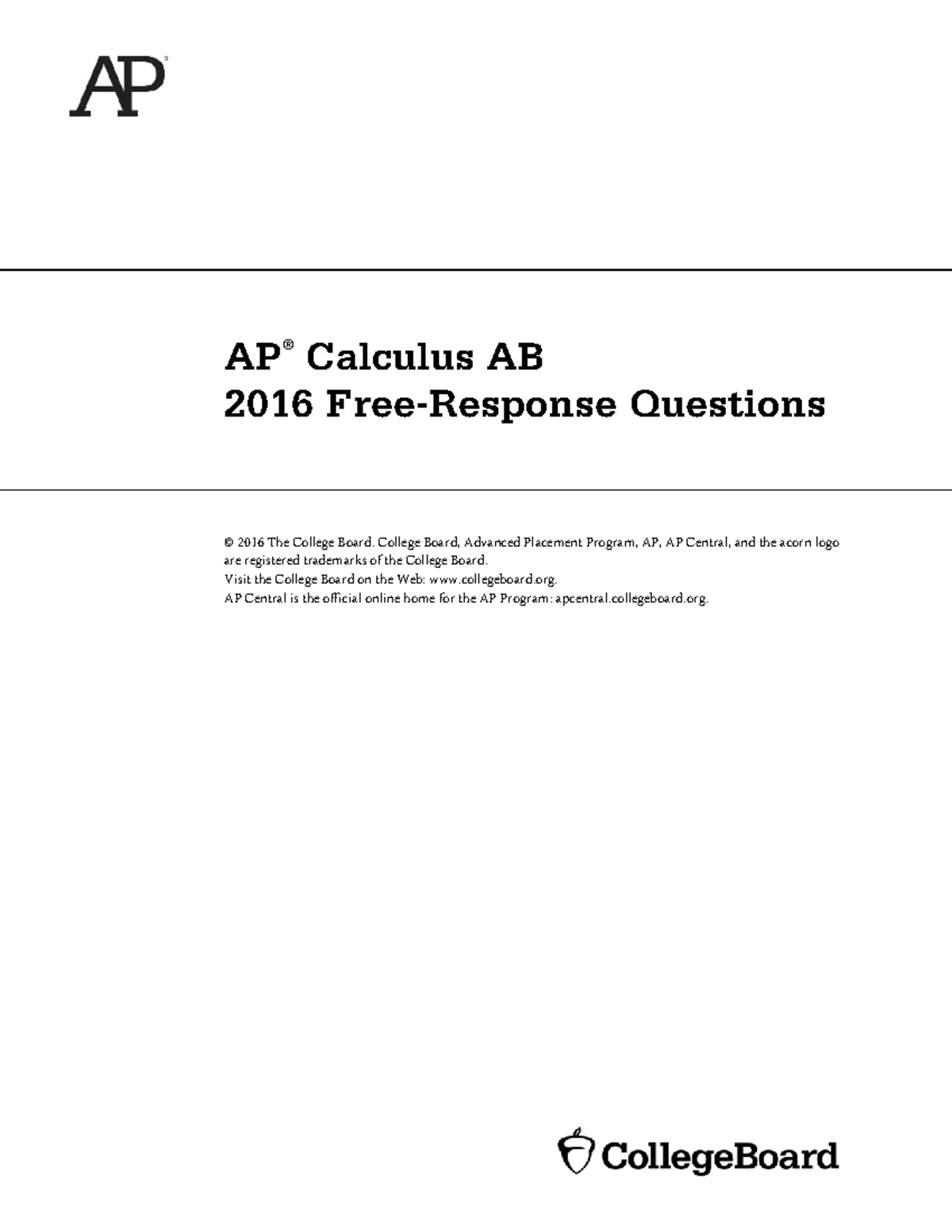 AP Calculus AB 2016 FRQ Exam Questions and Solutions - Studocu