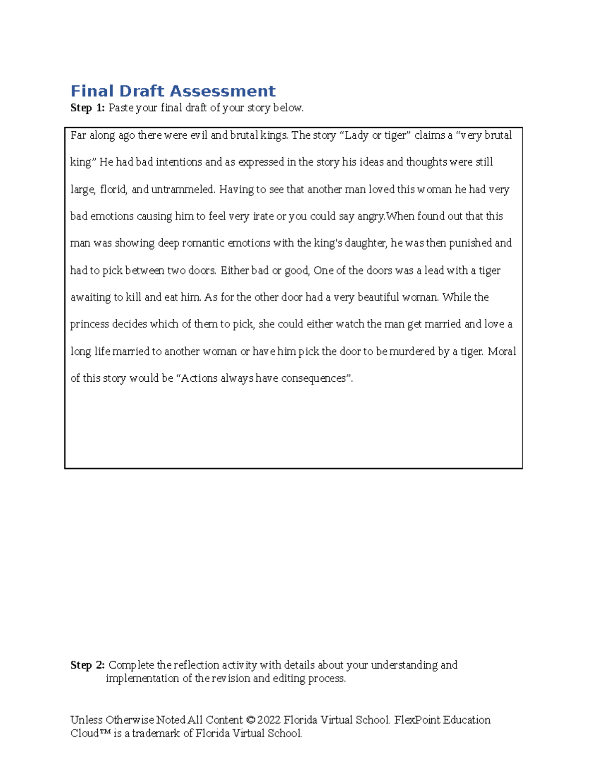 2.05 Final Draft Assessment: Story Revision & Editing Process - Studocu