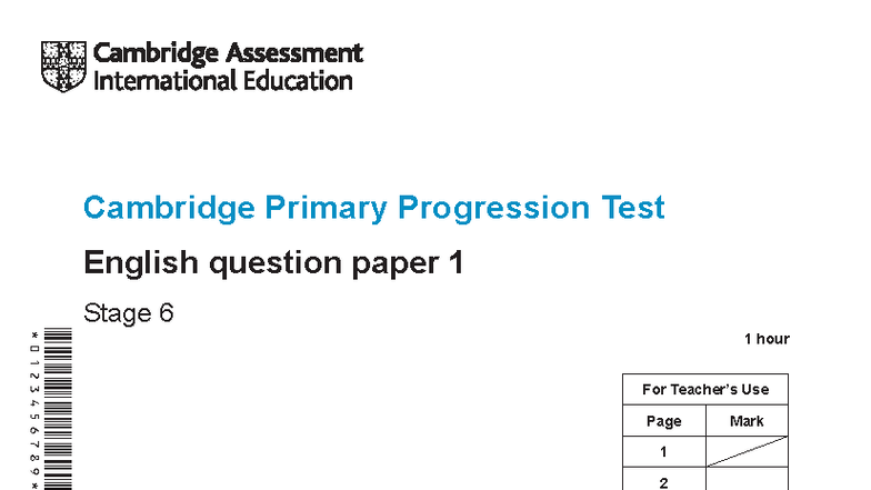 Cambridge Primary Progression Test: English QP1 Stage 6 (50 Marks ...