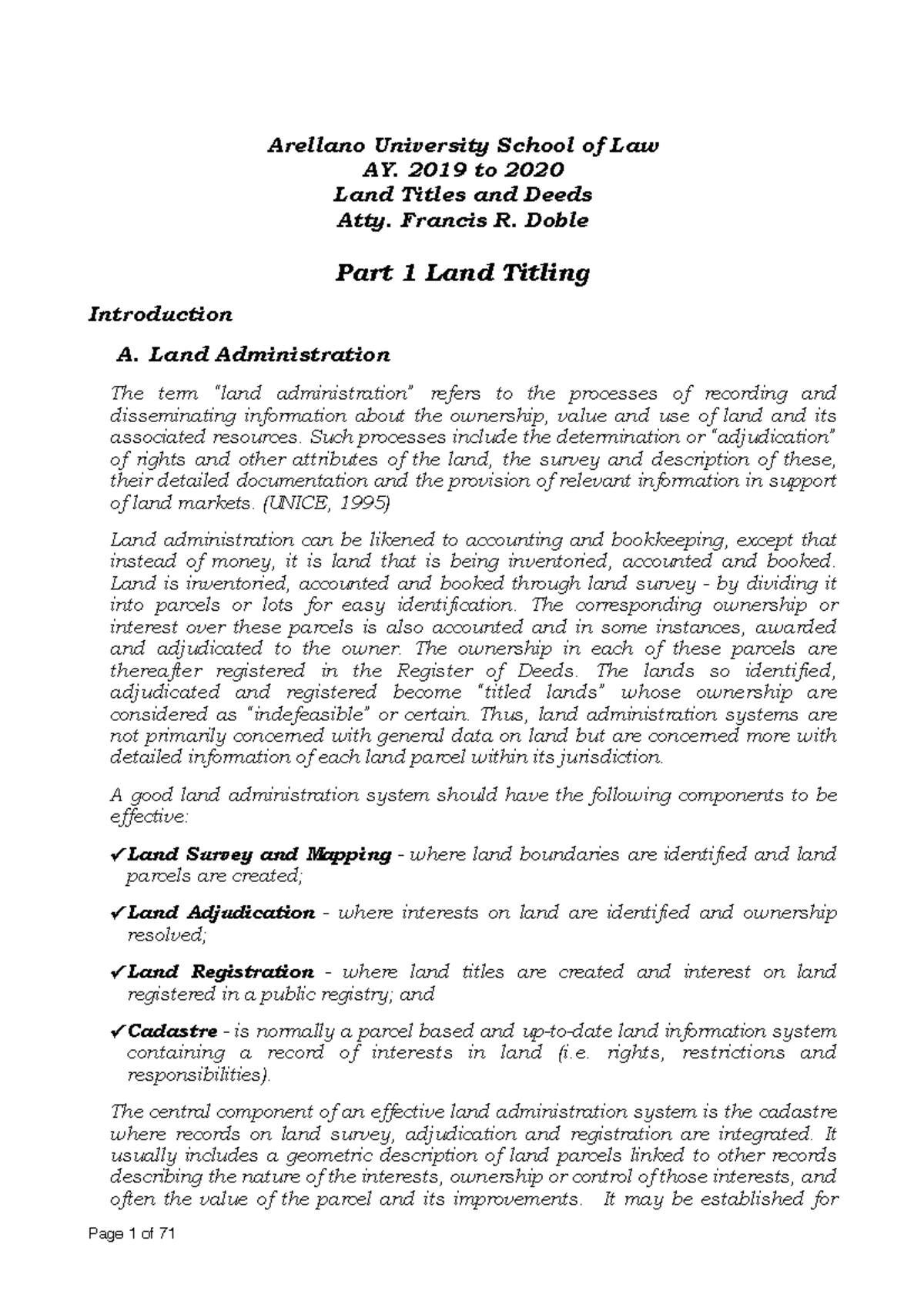 LTD - Land Titles and Deeds Notes for AY 2019-2020 - Studocu