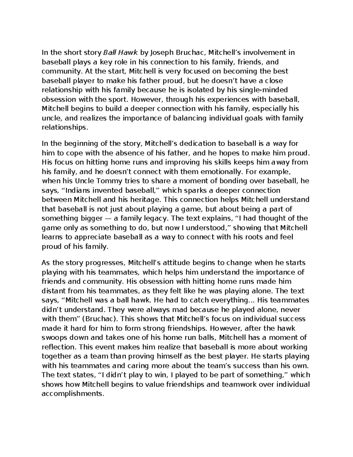 Analysis of "Ball Hawk" by Joseph Bruchac: Family, Teamwork, & Growth ...
