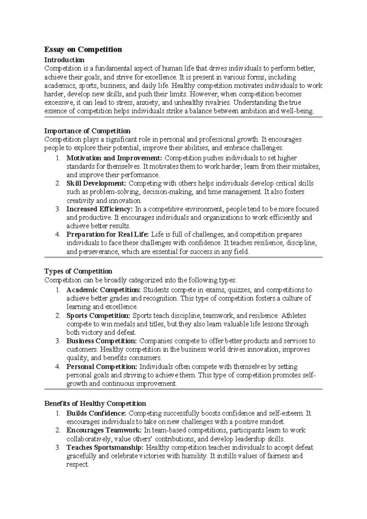 Essay on Competition: The Drive for Success and Personal Growth - Studocu