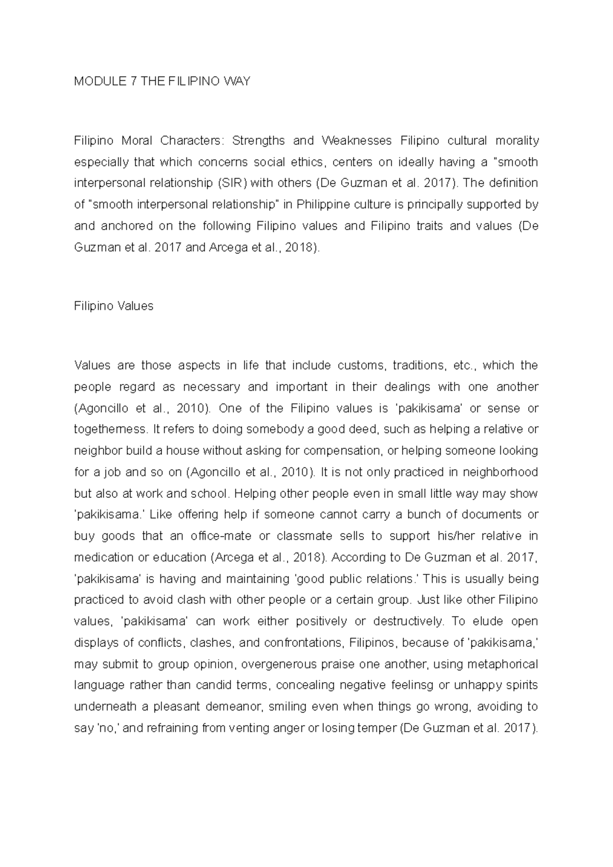 Module 7 THE Filipino WAY - MODULE 7 THE FILIPINO WAY Filipino Moral ...