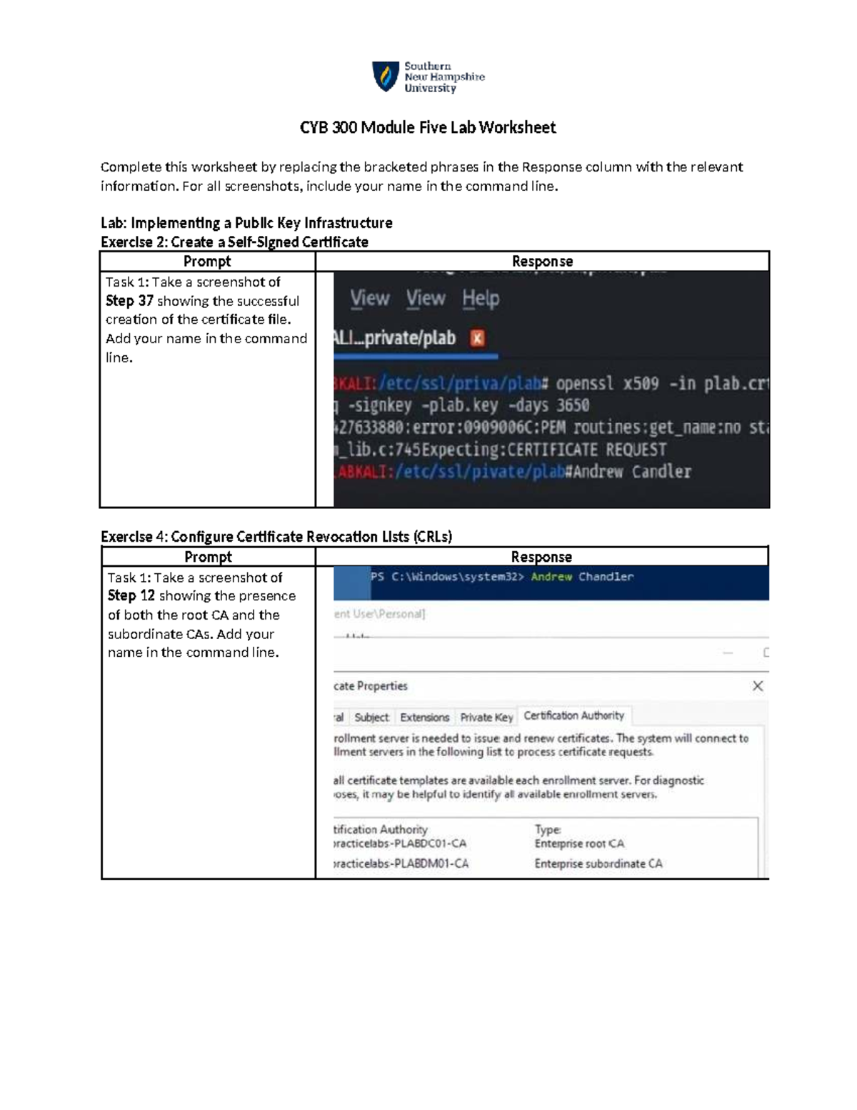 CYB 300 Module Five Lab Worksheet: Public Key Infrastructure - Studocu