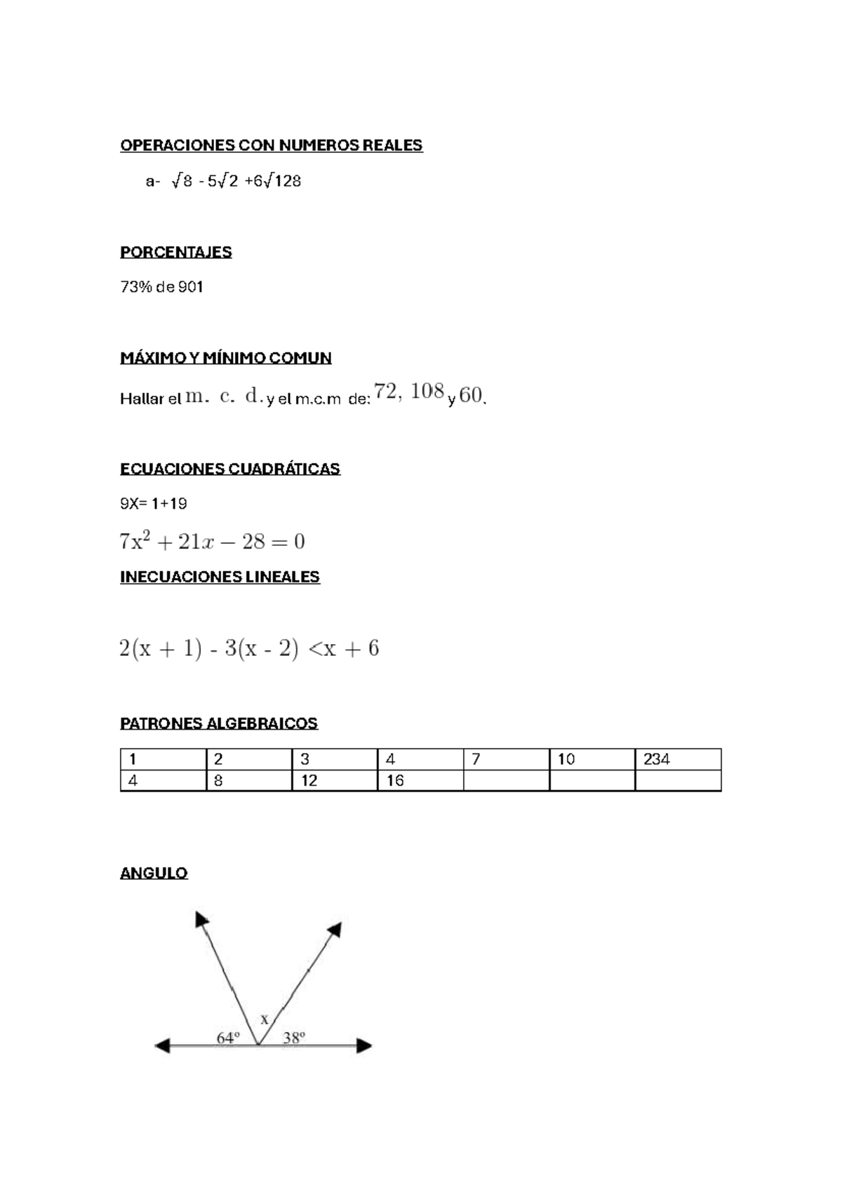 Exercises - lllllllll - Matematica 1 - OPERACIONES CON NUMEROS REALES a ...