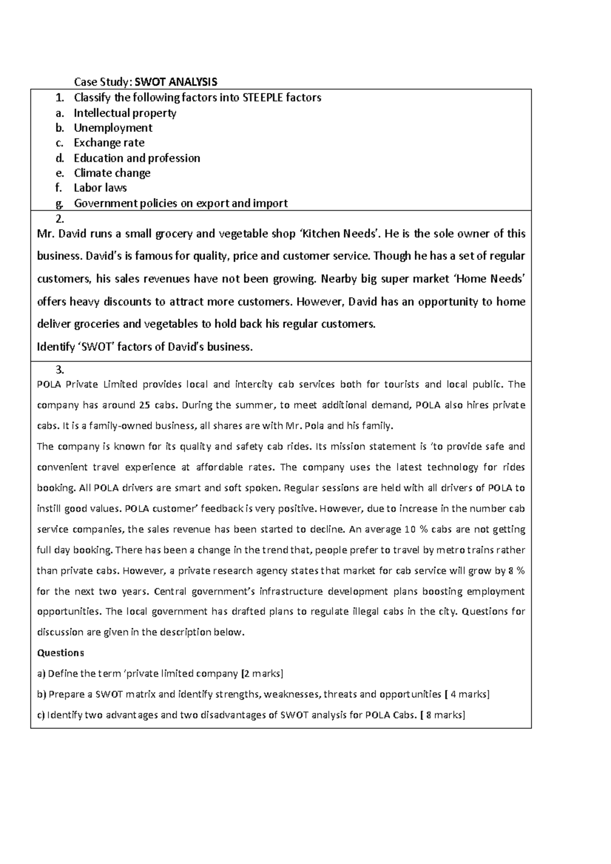 SWOT Analysis Case Study: Kitchen Needs & POLA Cabs - Studocu